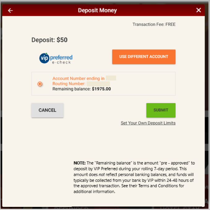 VIP Preferred Enrollment and Deposits – Online Gaming