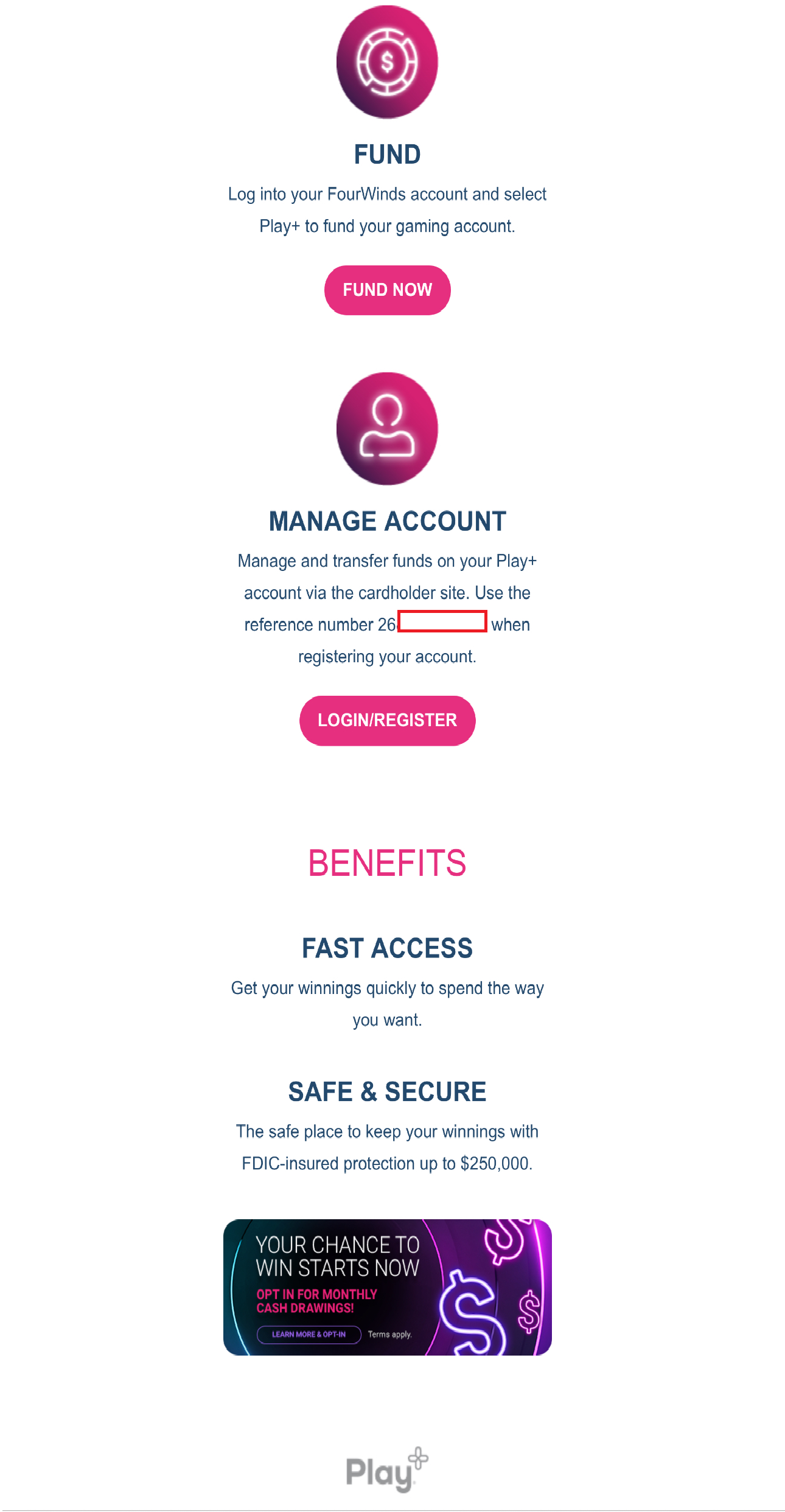 Play+ Account Login/Registration/Fund Transfer – Online Gaming