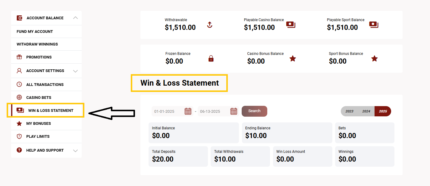 Where can I get a copy of my Win/Loss statement? – Online Gaming